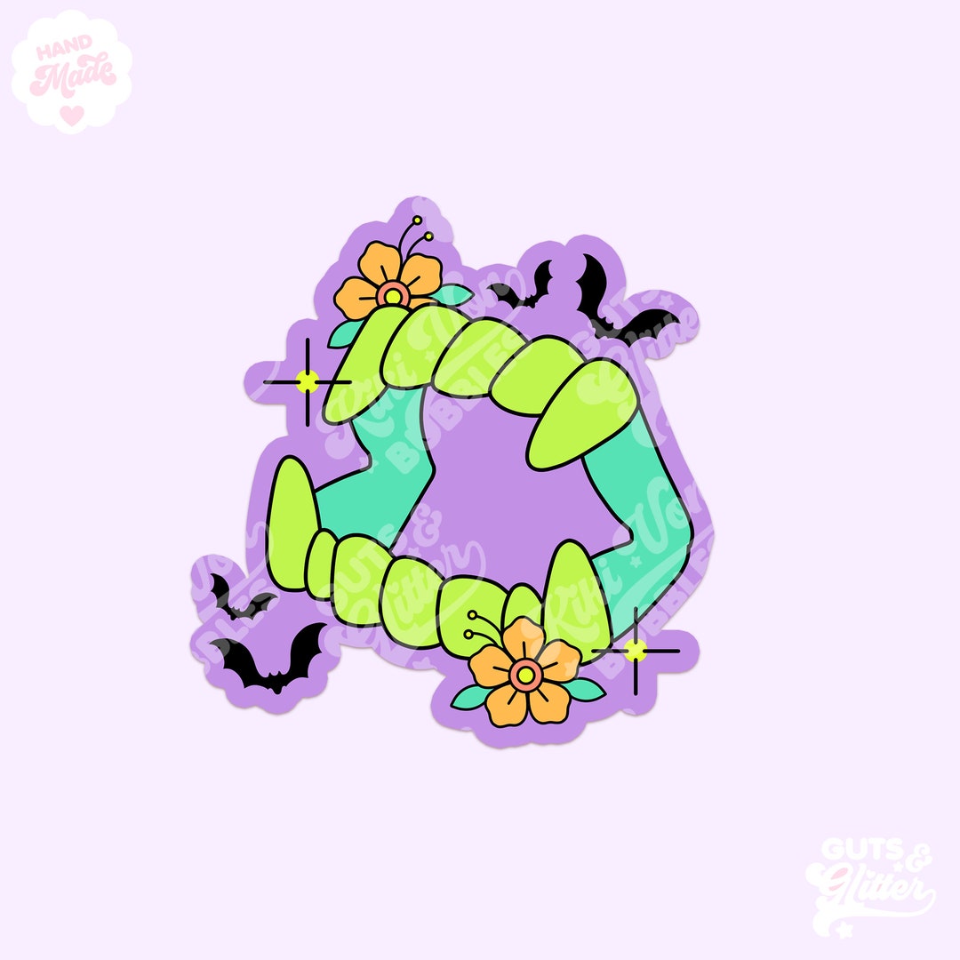 Cute Vampire Teeth Tattoo Style Holographic Sticker - Etsy