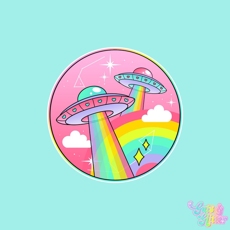 Rainbow UFO Holographic Sticker - Etsy