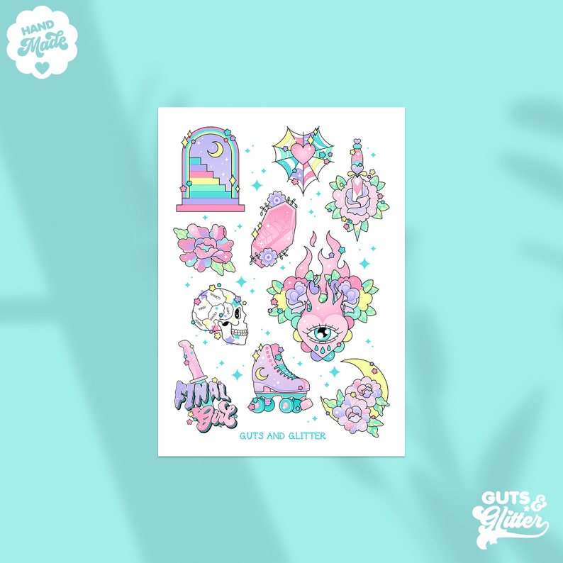 Pastel Goth Cute Tattoo Flash Wall Art 5x7 Print | Etsy