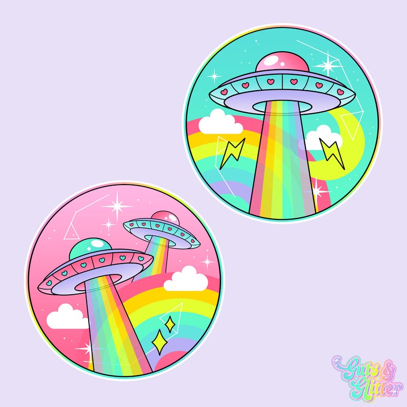 Rainbow UFO Holographic Sticker - Etsy