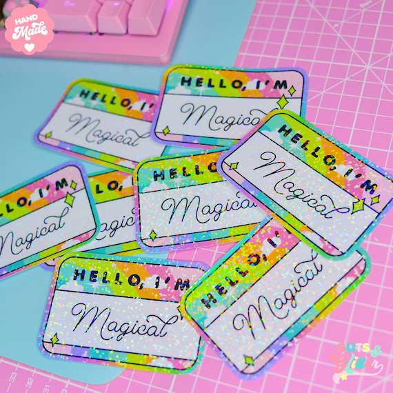 Hello I'm Magical Name Tag Holographic Sticker - Etsy
