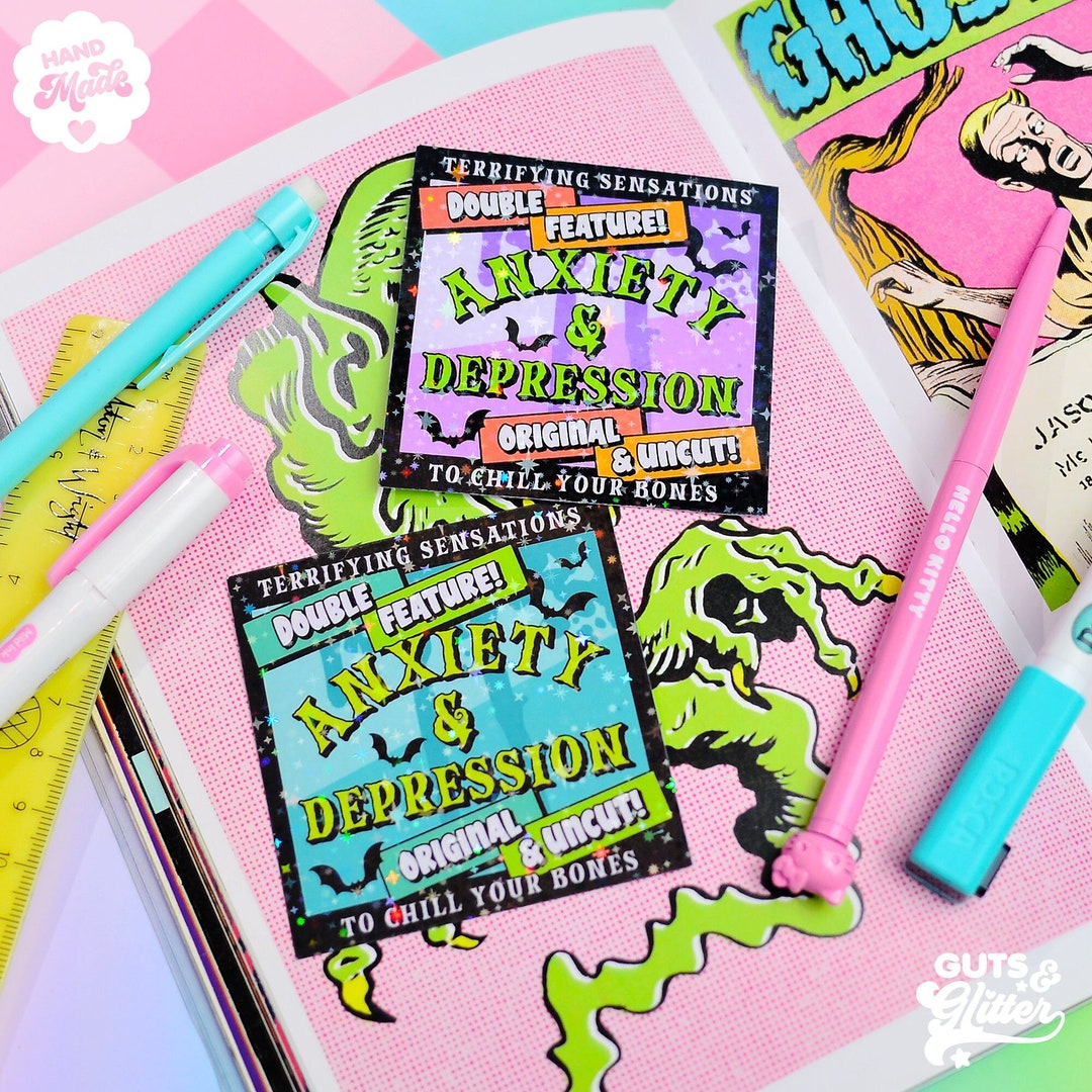 Anxiety and Depression, Horror Halloween Holographic Sticker - Etsy