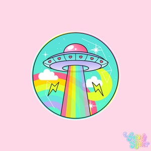 Rainbow UFO Holographic Sticker - Etsy