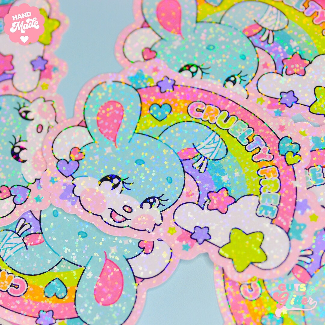 Cruelty Free Cute Rabbit Rainbow Holographic Sticker - Etsy