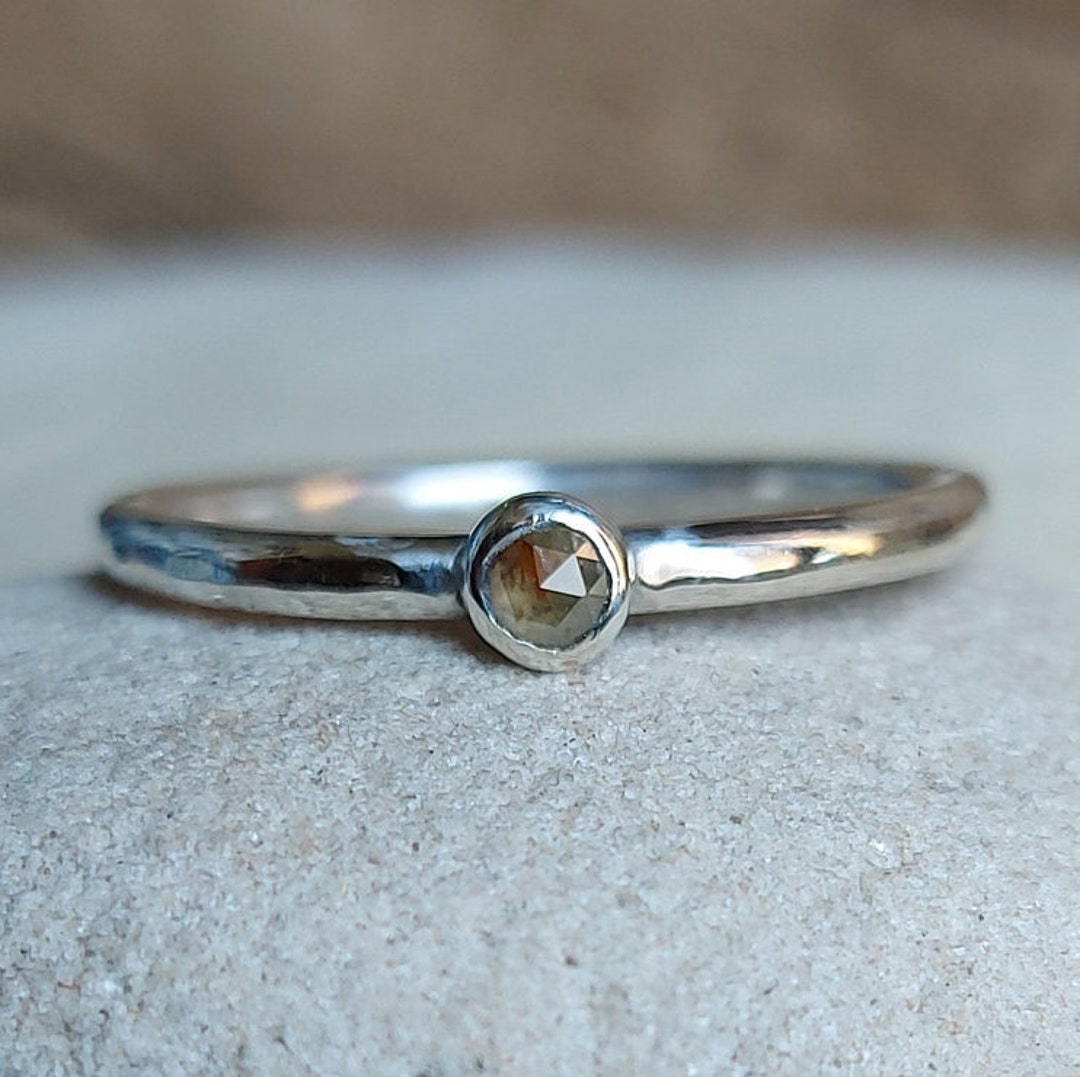 Hand Made Sterling Silver Rustic Ring Set With a Rose Cut Diamond - Etsy