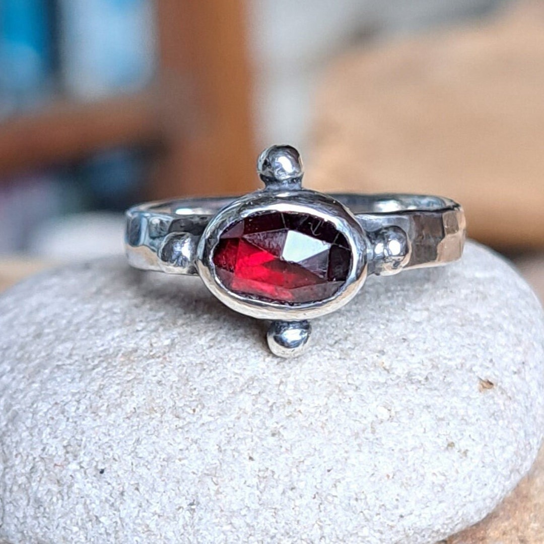 Sterling Silver Medieval Inspired Ring Set With a Rose Cut Garnet - Etsy