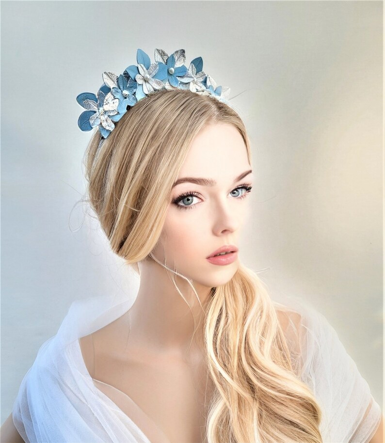 Silver and Blue Daisy Flower Fascinator Headband Crown With - Etsy