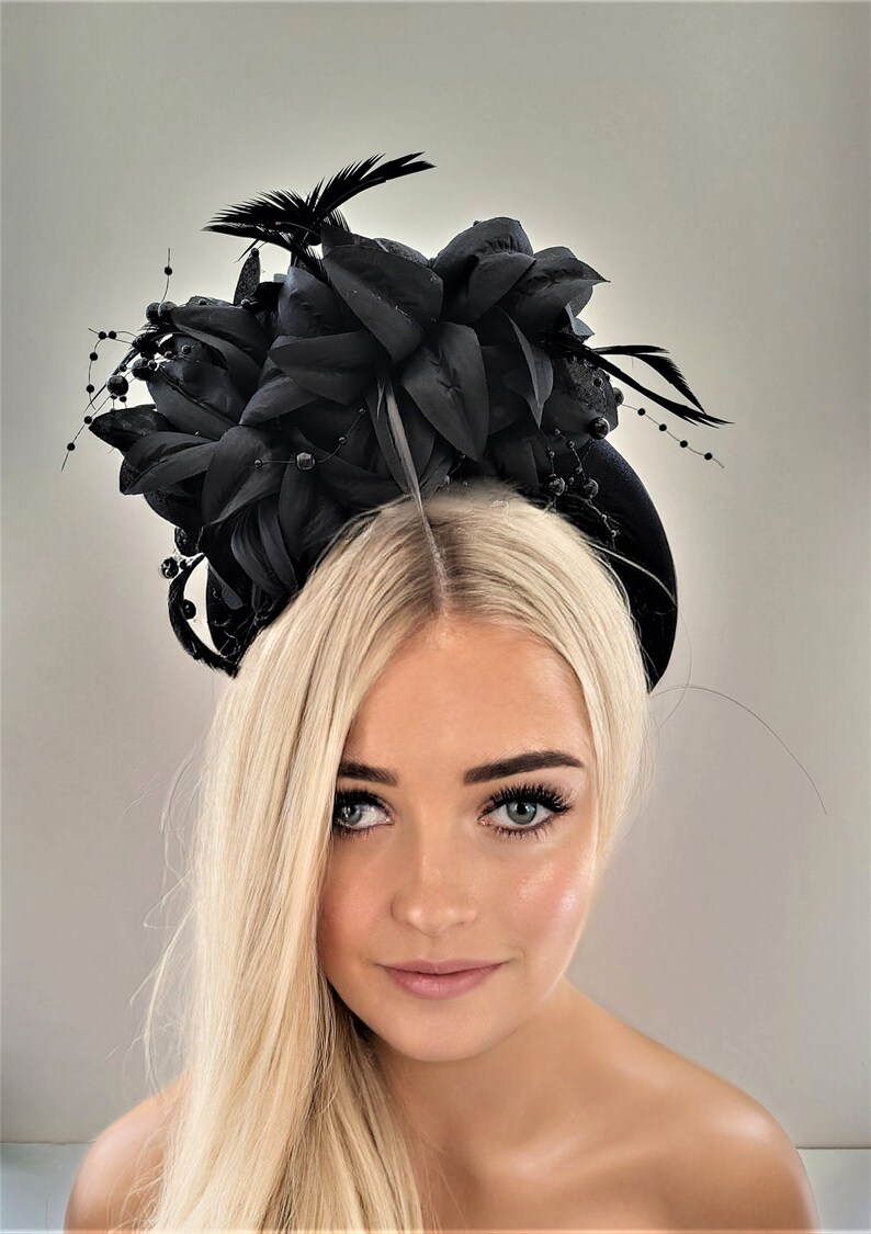 Black Feather Fascinator on a Satin Tall Padded Headband - Etsy