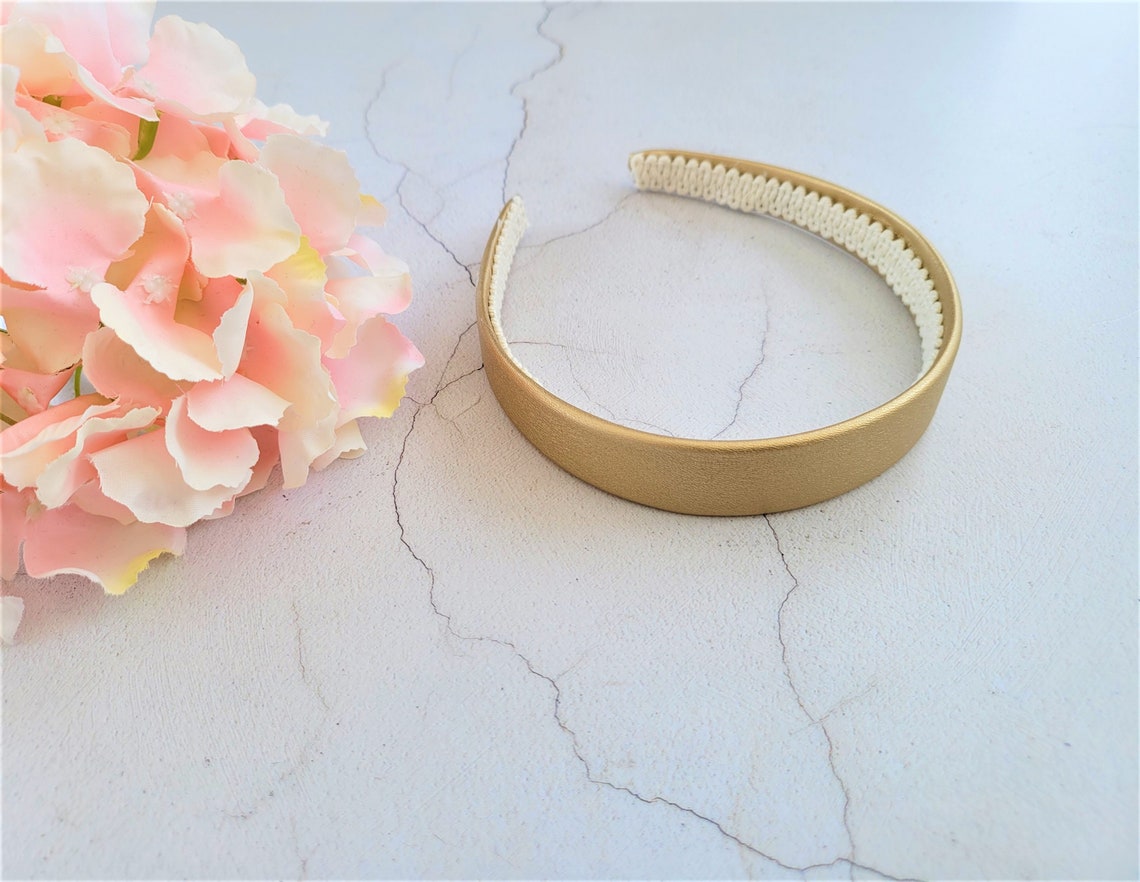 Gold Headband Alice Band Hair Band 2 Cms Leather Look Vegan - Etsy