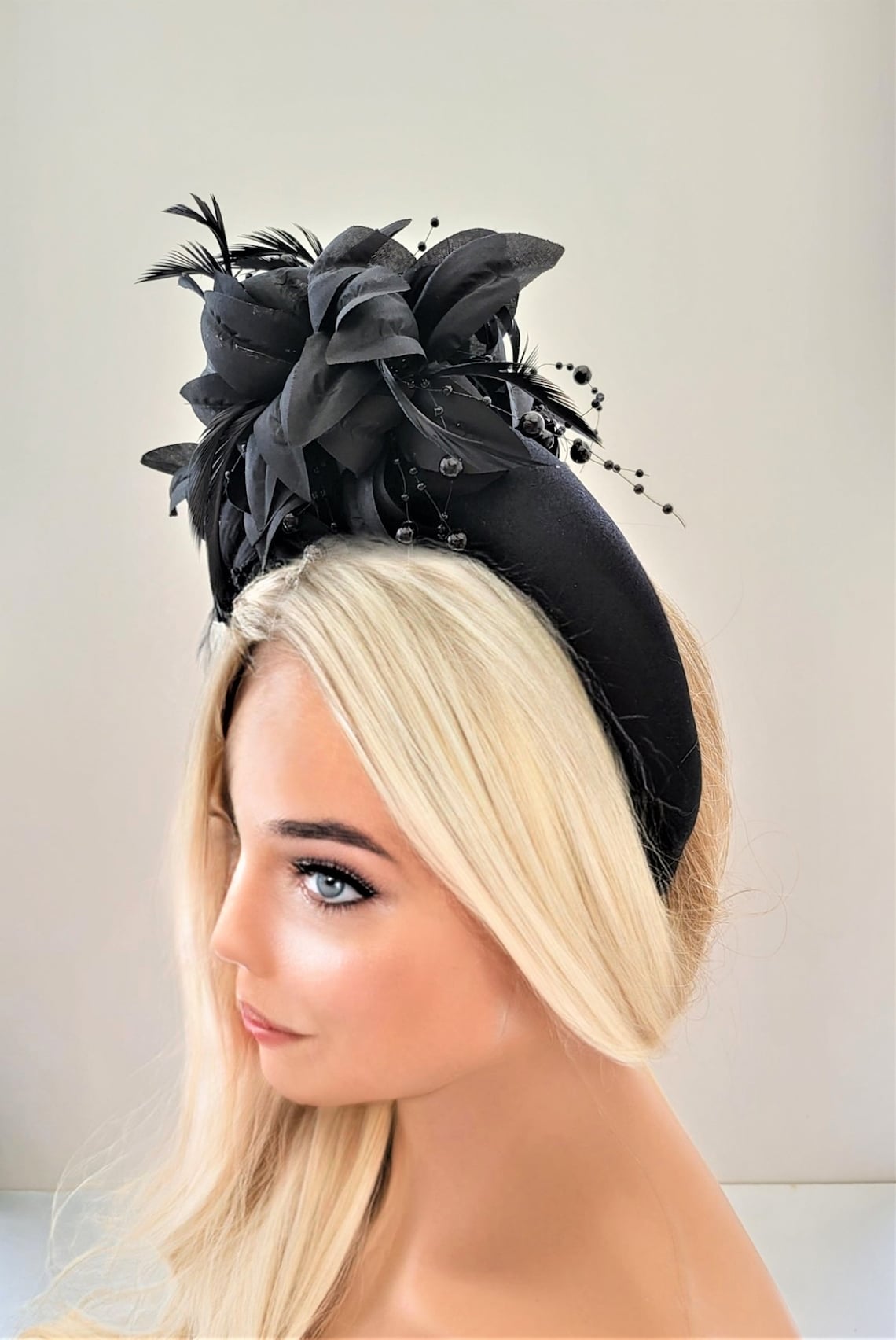 Black Feather Fascinator on a Satin Tall Padded Headband - Etsy