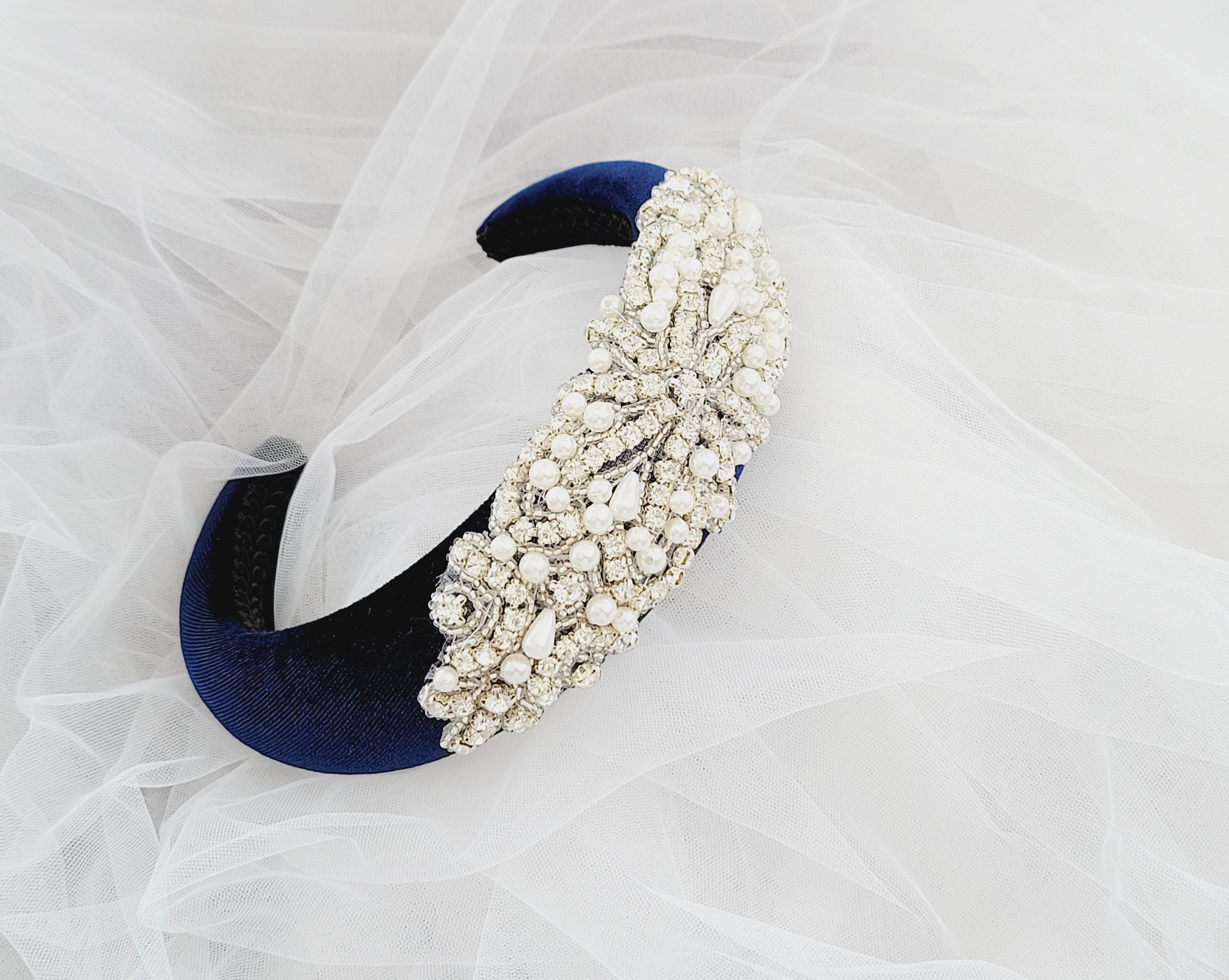 Navy Blue Velvet Diamante Headband, Vintage Style Headpiece, Padded 4 ...