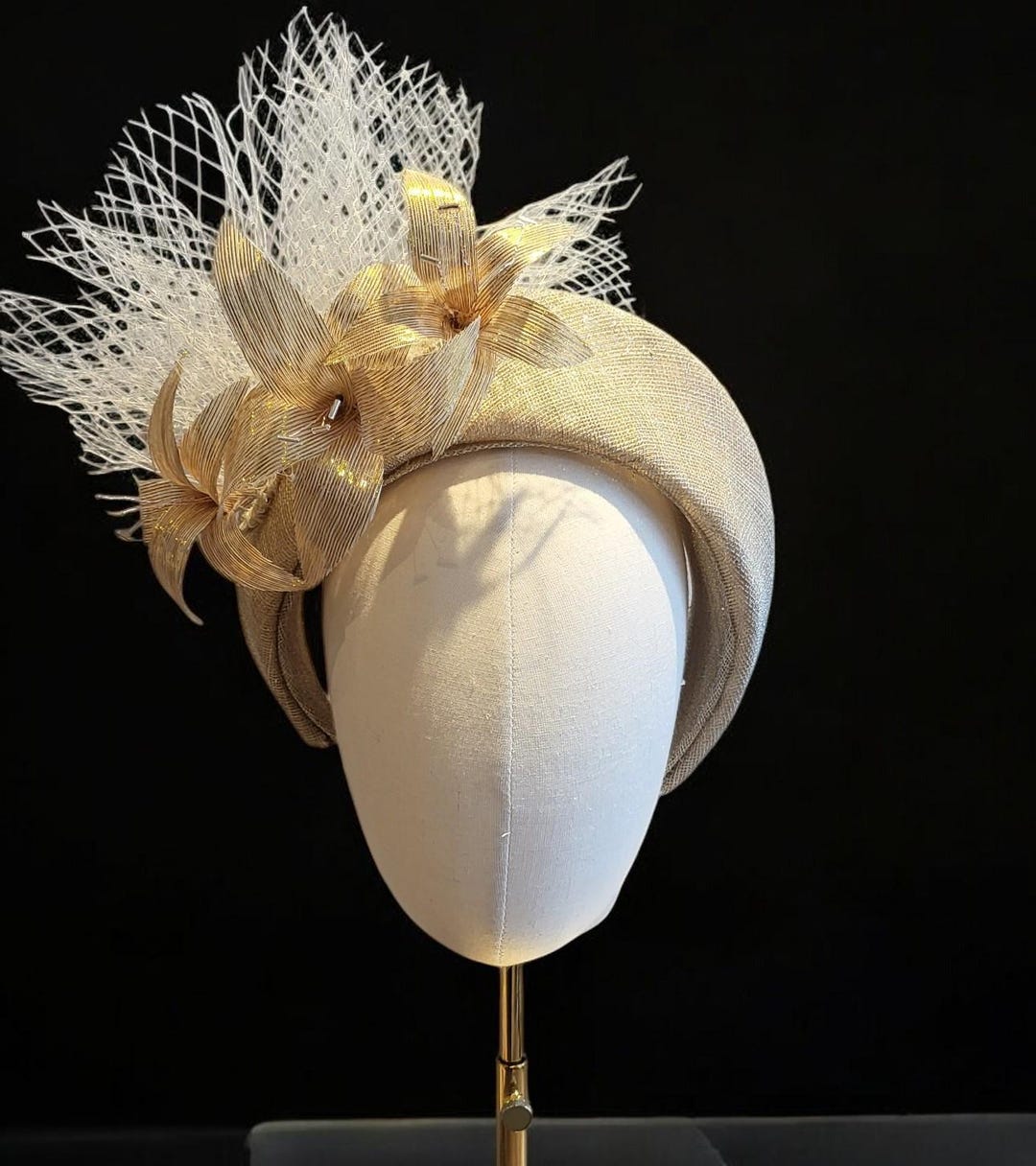 Gold Glitter Lily Fascinator Headband, 10 Cm Wide, Silk Abaca and ...