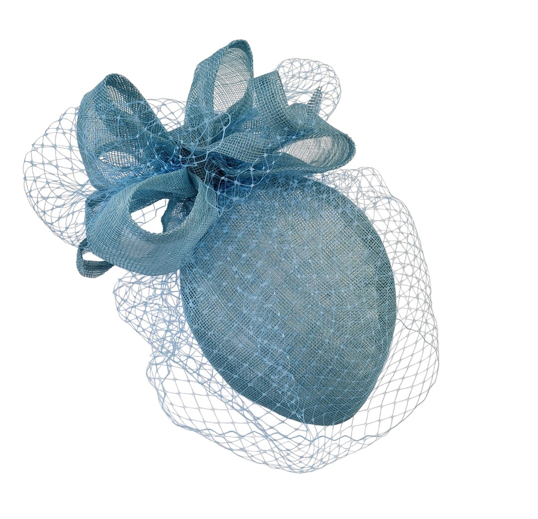 Light Blue Percher Hat Fascinator, With Bow and Veiling, Races ...