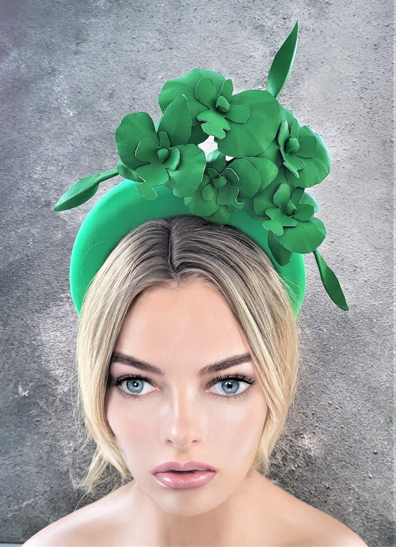 Green Satin Fascinator Flower Headpiece Halo Headband Tall - Etsy