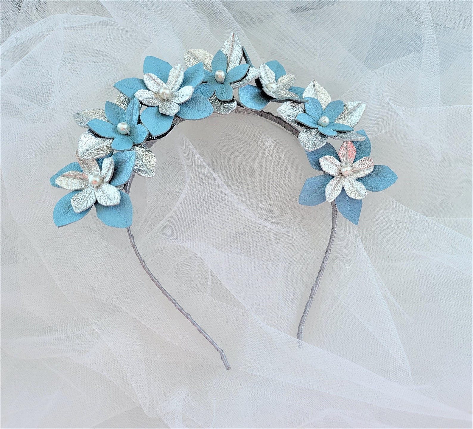 Silver and Blue Daisy Flower Fascinator Headband Crown With | Etsy