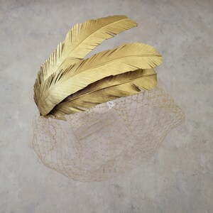Gold Feather Design Fascinator, Leather Headpiece,blusher Veil ...