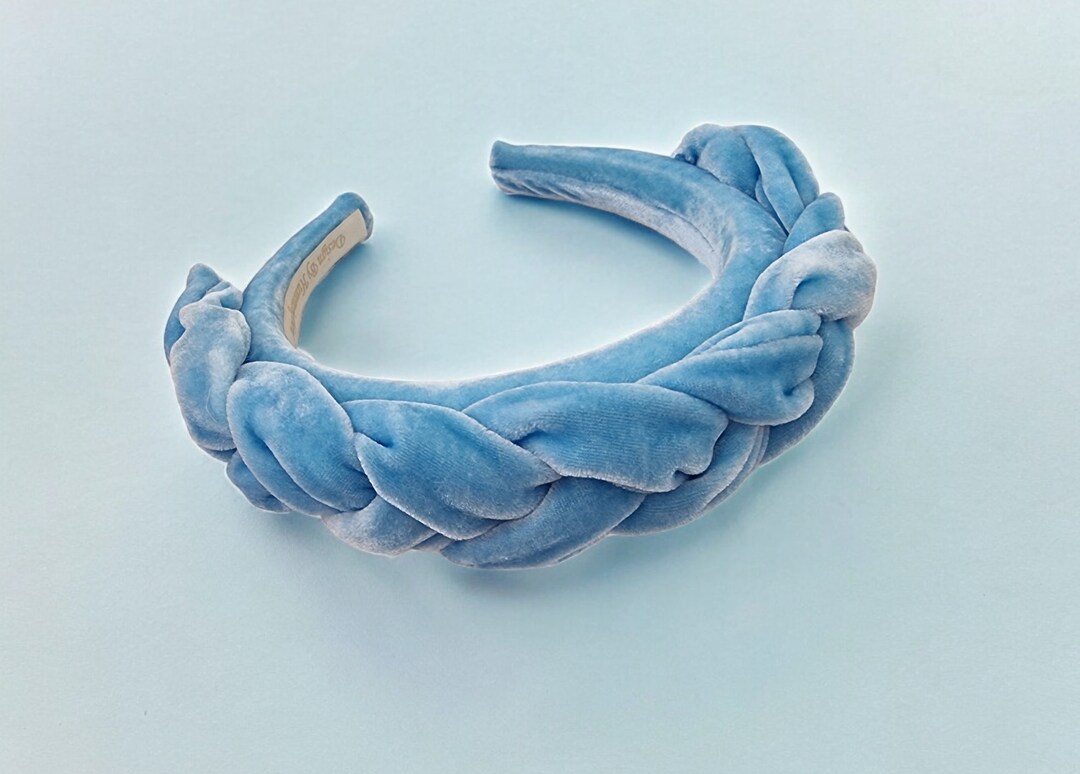 Powder Blue Plaited Silk Velvet Padded Headband, Woven Headpiece ...