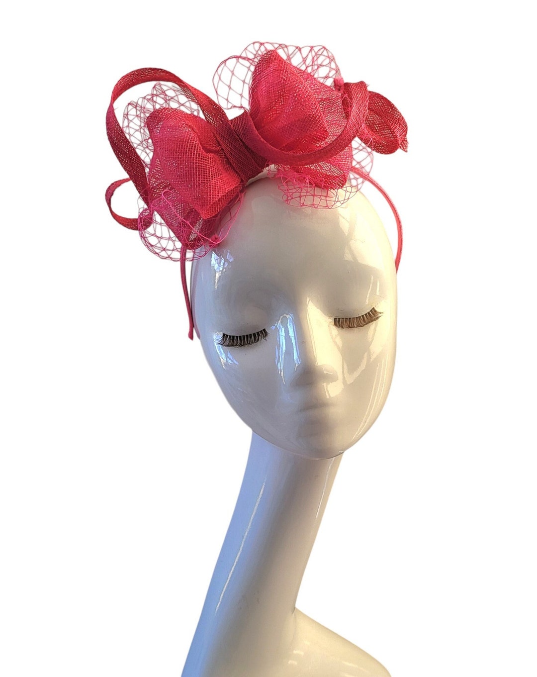 Big Cerise Pink Bow Fascinator Headband, With Netting, Races Headpiece ...