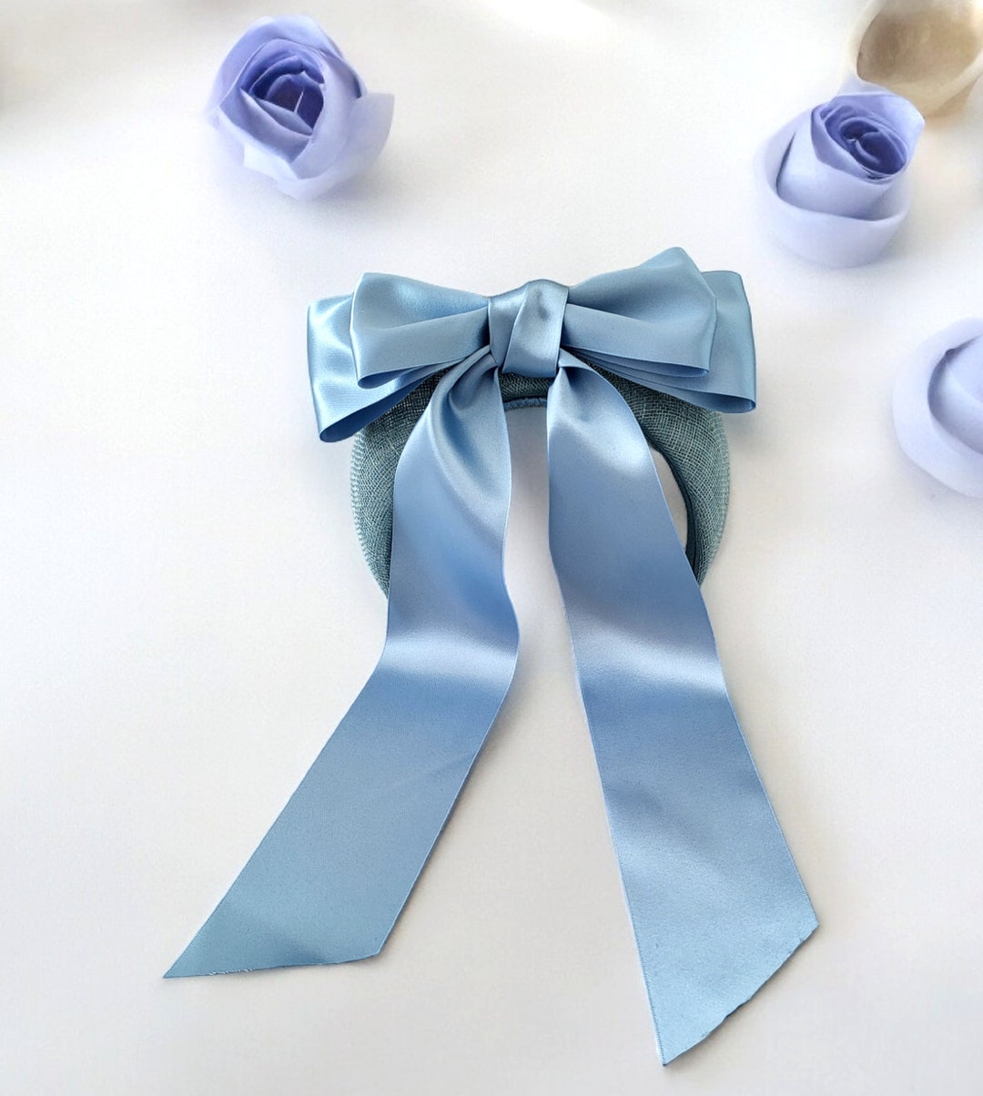 Baby Blue Satin Bow Headband Fascinator, on a Sinamay Halo Base, With ...