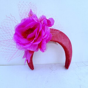 Magenta Fuchsia Pink Flower Fascinator Headband, Net Detail ...