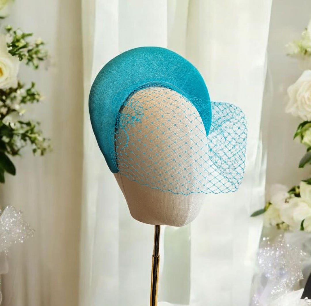Turquoise Blue Extra Tall Padded Headband With Blusher Veil – Wedding ...