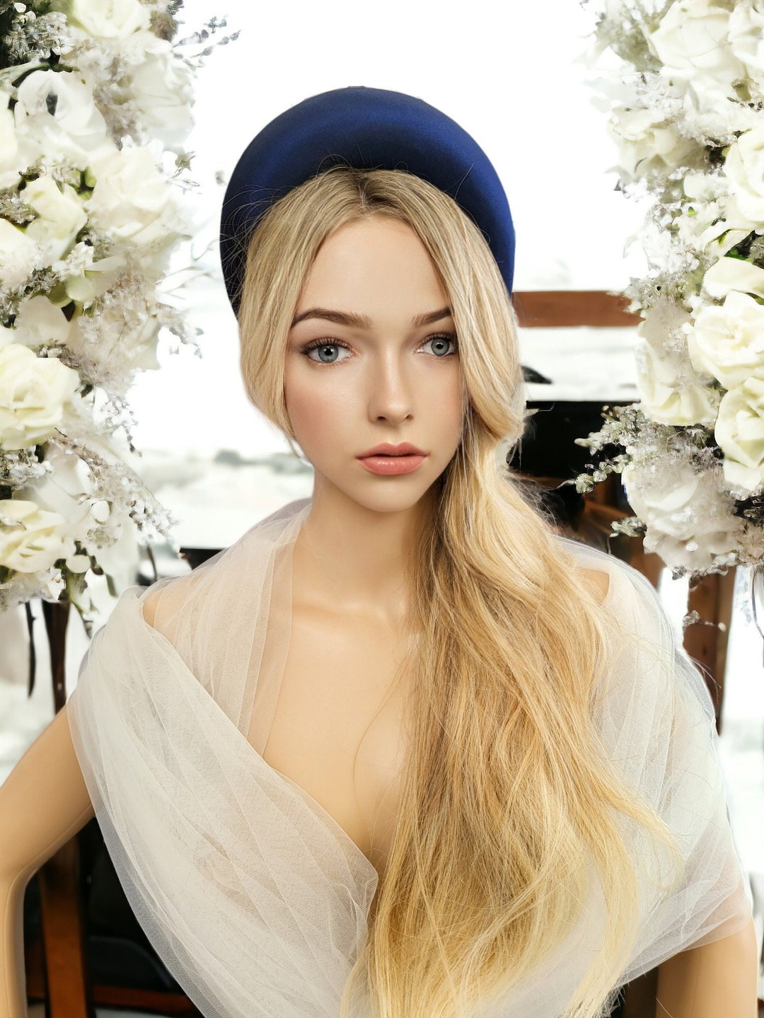 Blue Silk Tall Halo Crown Headpiece, Headband, 5 Cms Wide, Races ...