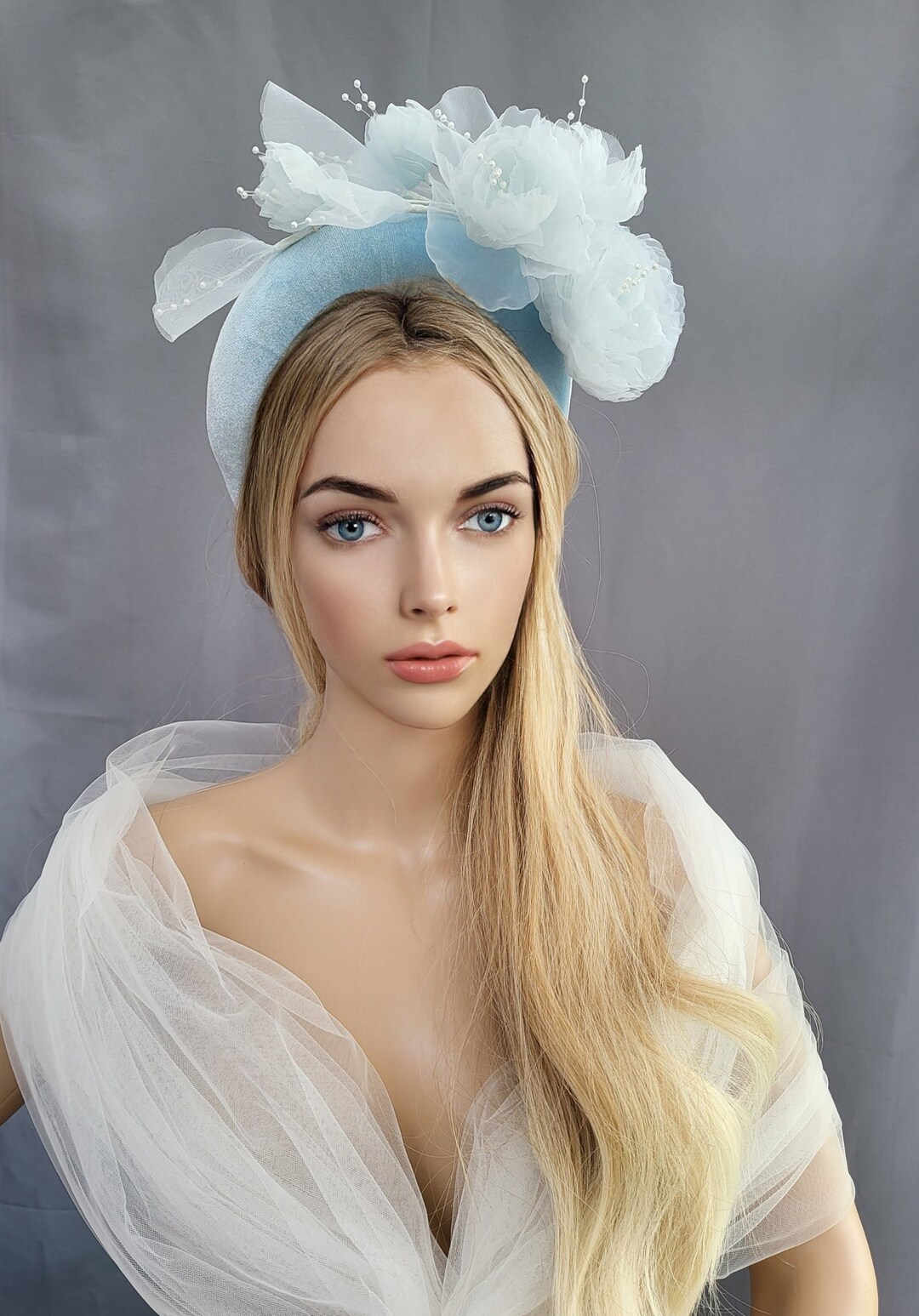 Blue Velvet Flower Headband, Padded Headpiece, Ascot Fascinator - Etsy UK
