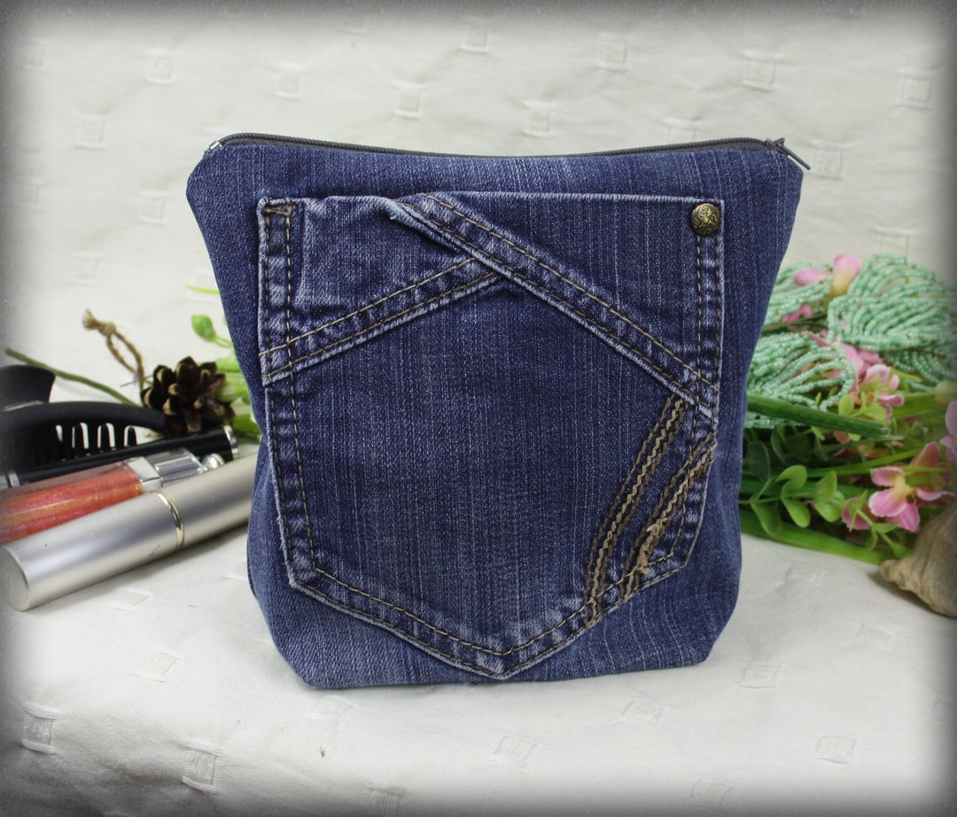 Denim Zipper Pouch // Makeup Bag // Boho Pouch Made From Upcycled Jeans ...