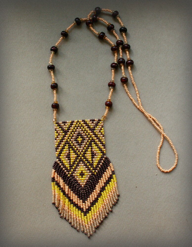 Beaded necklace seed bead jewelry beaded pendant ethnic | Etsy