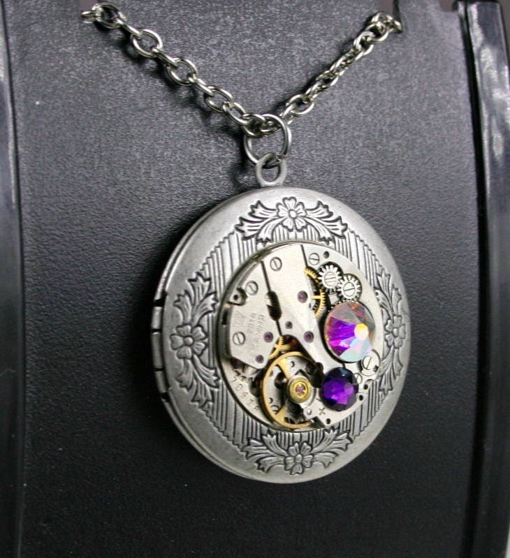 Steampunk Book pendant / locket / Antique Silver Plated Brass | Etsy