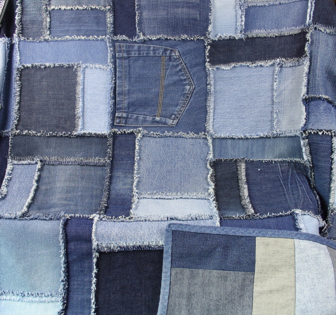 Denim Patchwork Rag Quilt Made From Upcycled Jeans , Denim Picnic or ...
