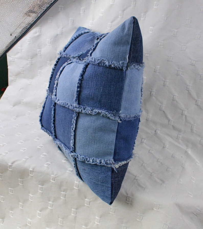 Denim Patchwork Throw Pillow Made From Upcycled Jeans | Etsy