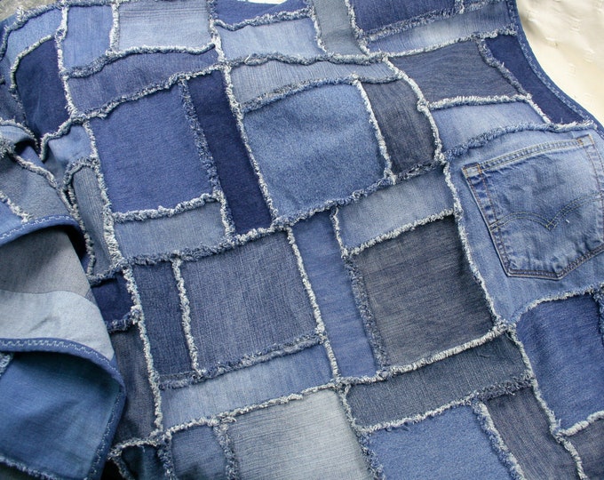 Denim Patchwork Rag Quilt Made From Upcycled Jeans Denim - Etsy