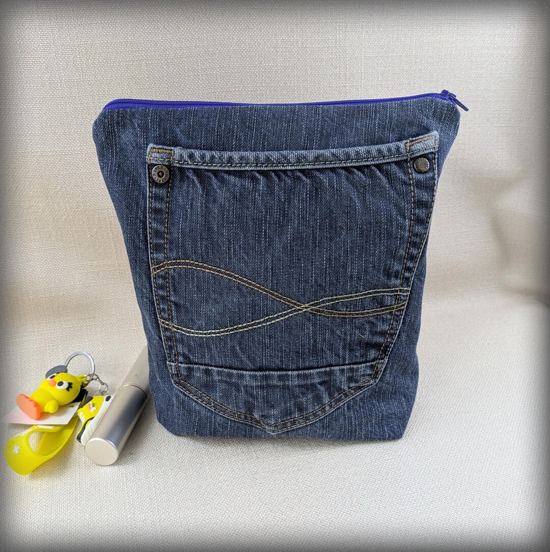 Denim Zipper Pouch // Makeup Bag // Boho Pouch Made From Upcycled Jeans ...