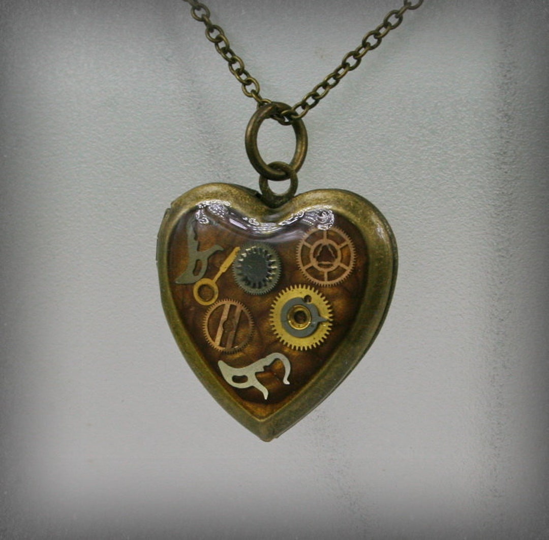 Steampunk Book Heart Pendant / Locket / Antique Bronze Brass Heart ...