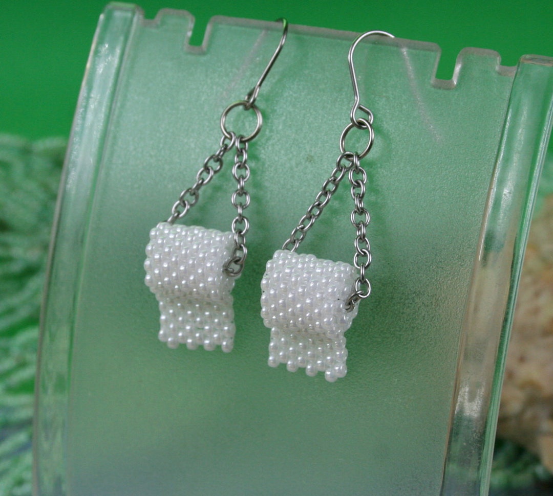Funny Earrings Toilet Paper Seed Bead , Beaded Earrings , Gag Gift ...