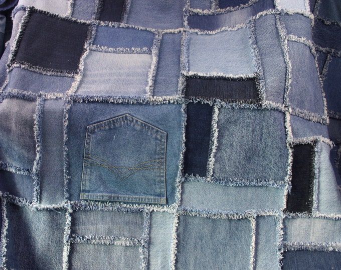 Denim Rag Quilt // Queen Size Bed // Recycled Blue Jeans // 91x101 - Etsy