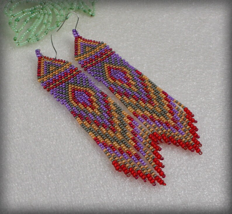 Fringe earrings Ethnic style Long Indian style beads | Etsy