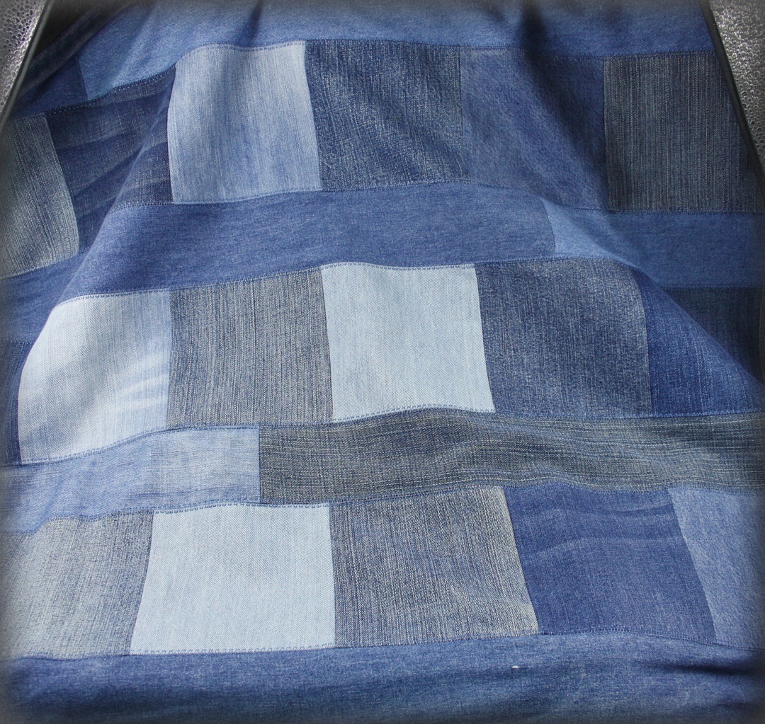 Denim Patchwork Rag Quilt Made From Upcycled Jeans , Denim Picnic or ...