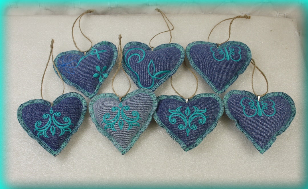 Set of 7 Recycled Denim Christmas Ornaments // Christmas Decorations ...