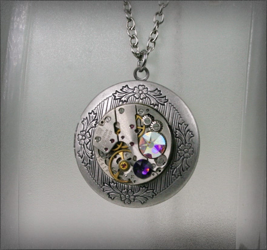 Steampunk Book pendant / locket / Antique Silver Plated Brass | Etsy