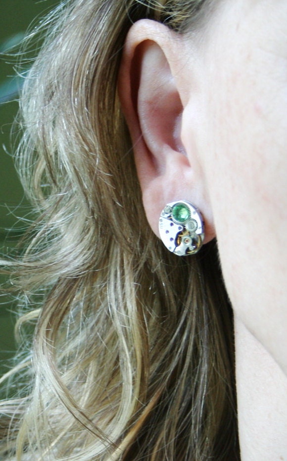 Steampunk Stud Earrings With Mechanical Watch Movement and - Etsy