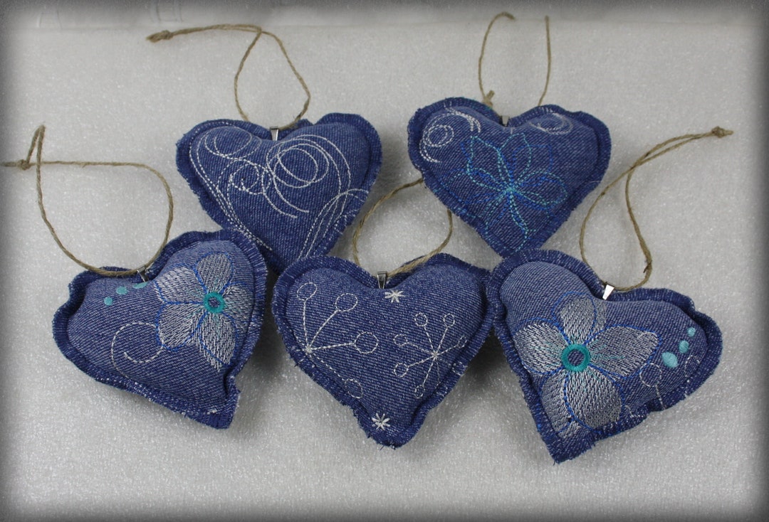 Set of 5 Recycled Denim Christmas Ornaments // Christmas Decorations ...