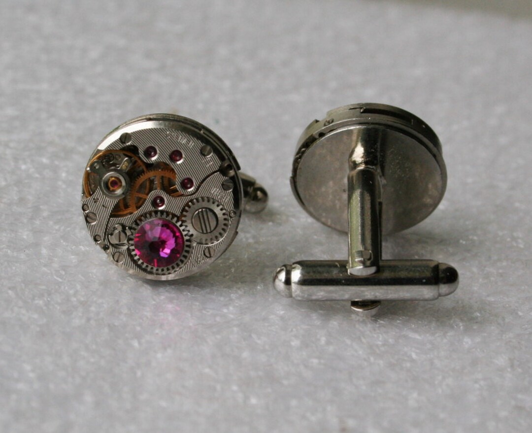 Sale...watch Movement Cufflinks Steampunk Cufflinks With Fuchsia ...