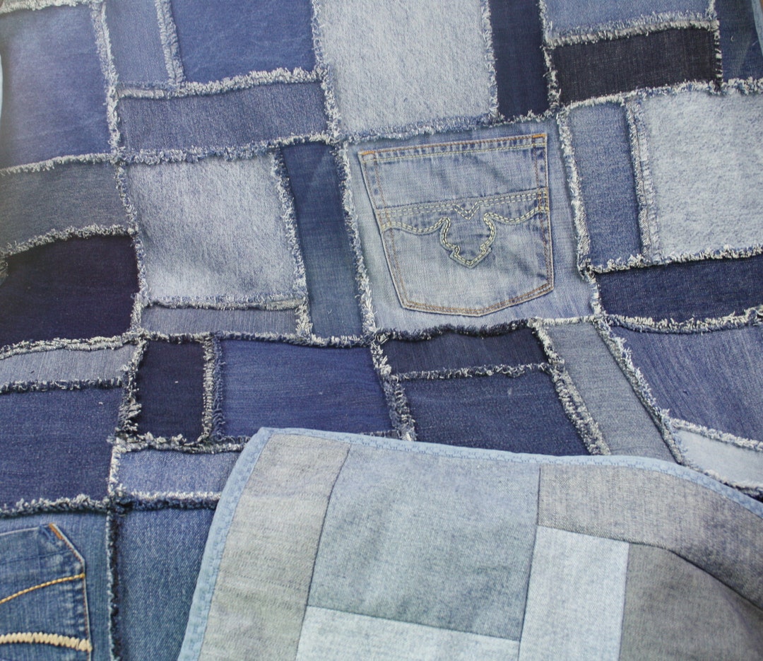 Denim Patchwork Rag Quilt Made From Upcycled Jeans Denim - Etsy