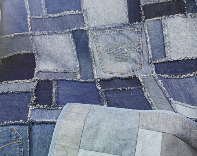 Denim Patchwork Rag Quilt Made From Upcycled Jeans , Denim Picnic or ...