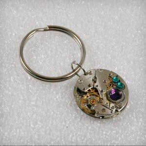 Watch Movement Steampunk Keychain With Crystals , Steampunk Keychain ...