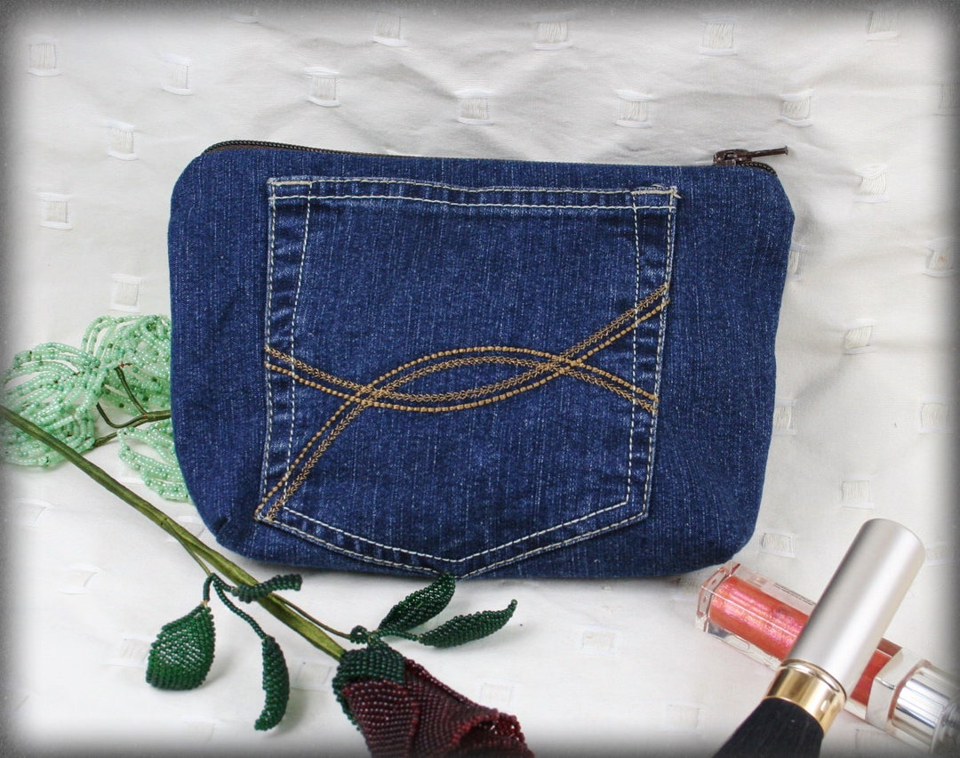 Denim Zipper Pouch // Makeup Bag // Boho Pouch Made From Upcycled Jeans ...