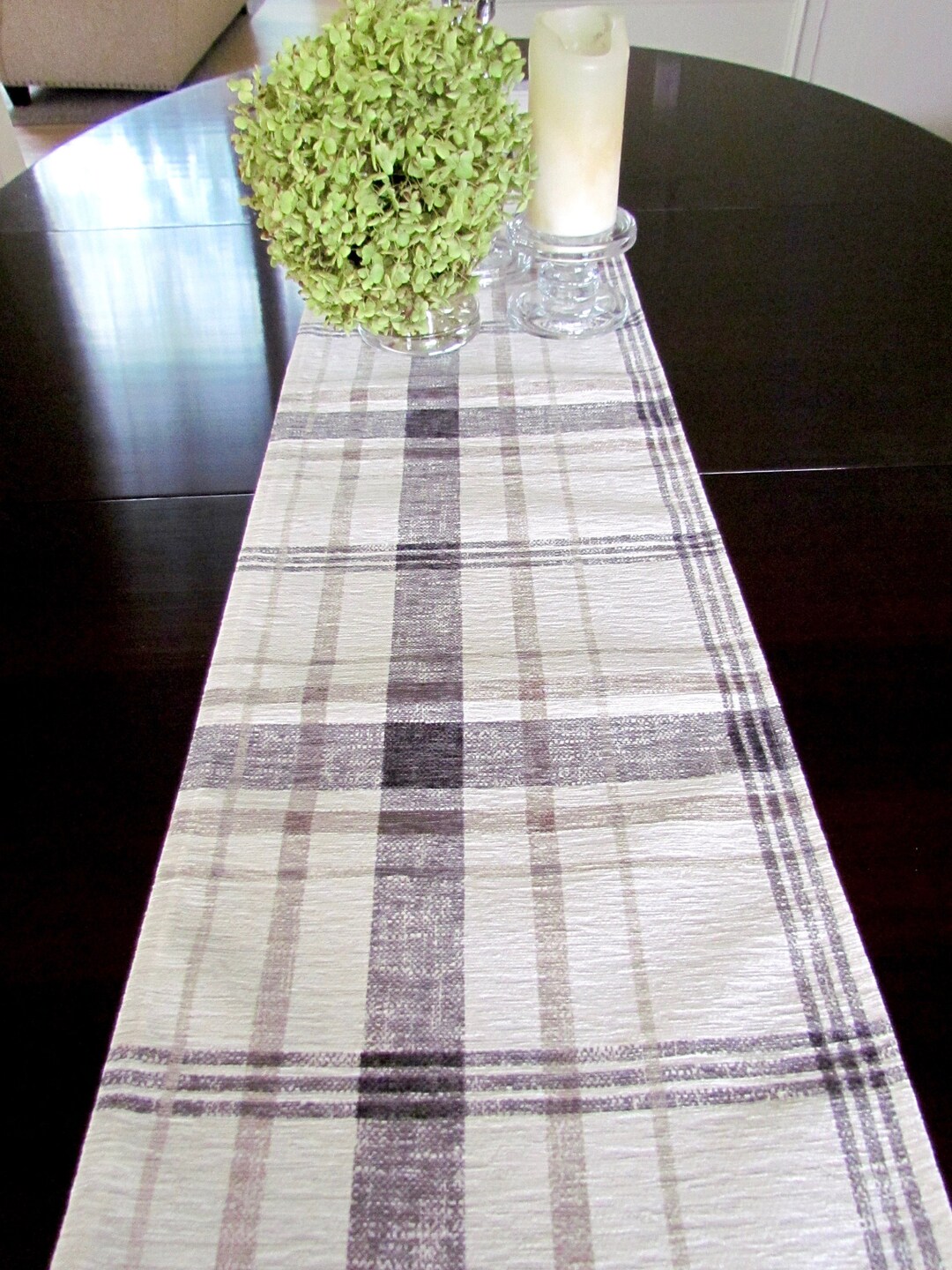 TAN TABLE Runner Plaid Buffalo Check Charcoal Grey Gray Table Runners ...