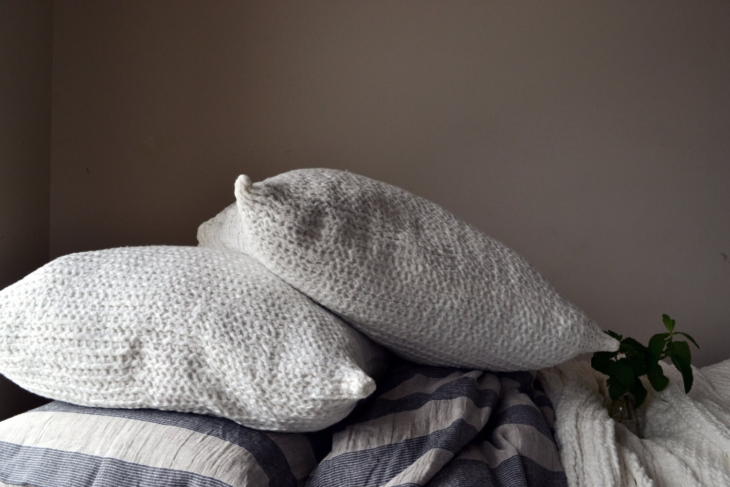 Ivory Waffle Textured Natural Linen Pillowcase Stonewashed - Etsy UK